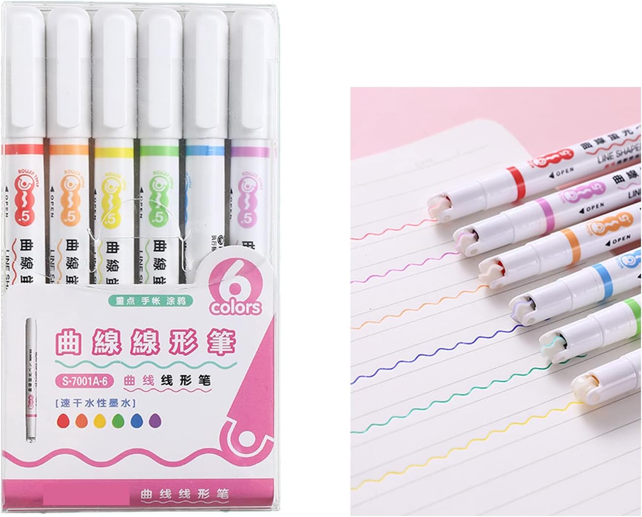 Linear Color Pens, Flair Pens, Dual Tip Pens with 6 Different Curve ...