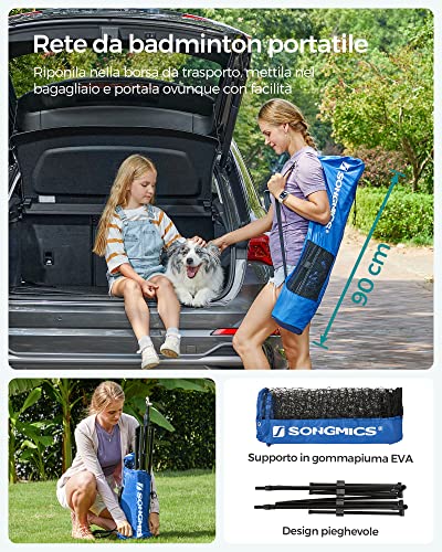 SONGMICS Rete da badminton da 3 m, rete da pallavolo, altezza pali ...