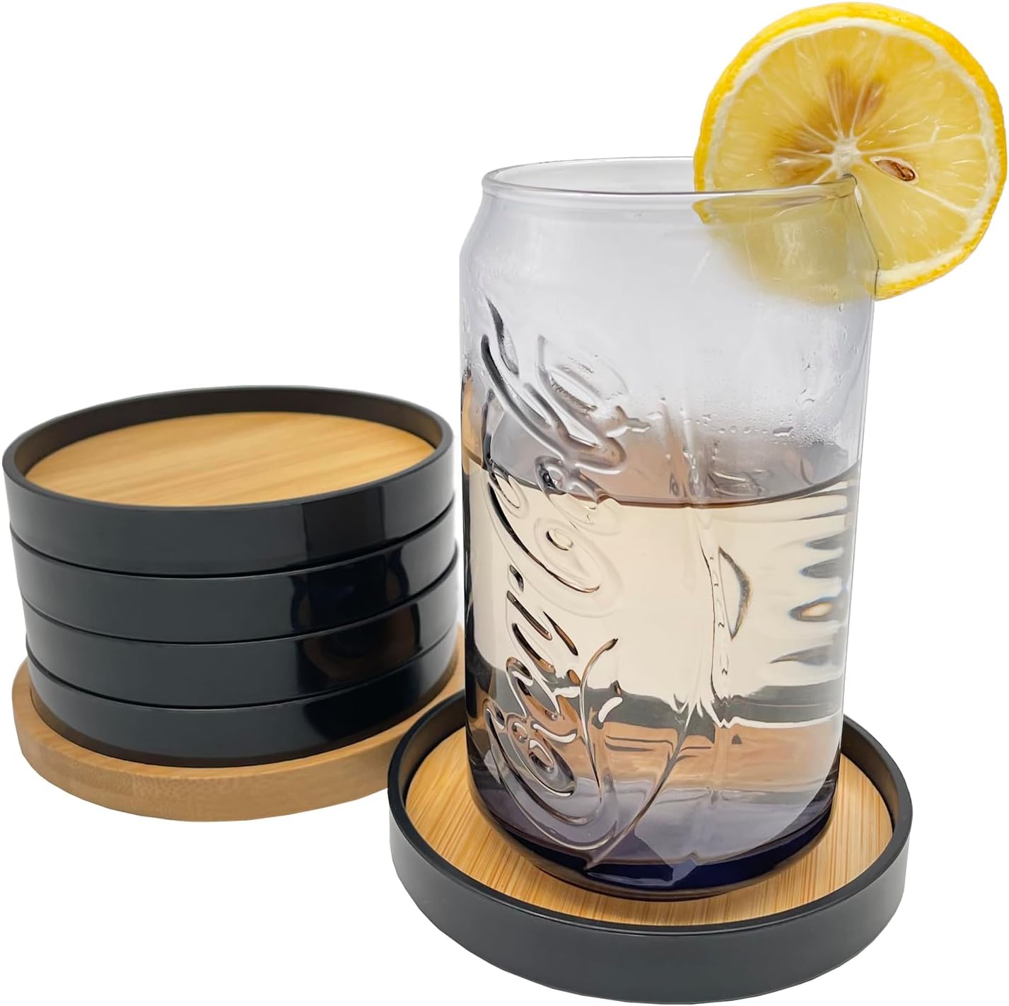 Amazon.com: Wooden Coasters for Drinks, Black Coasters with Holder ...