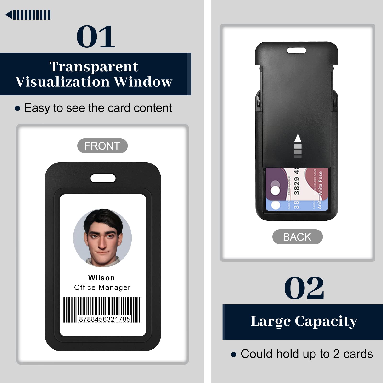 Snapklik.com : 3 Pack Sliding ID Badge Holders Black Plastic Vertical ...