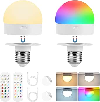 Amazon.com: Bombilla recargable E26 con control remoto, bombilla de respaldo a batería para ...