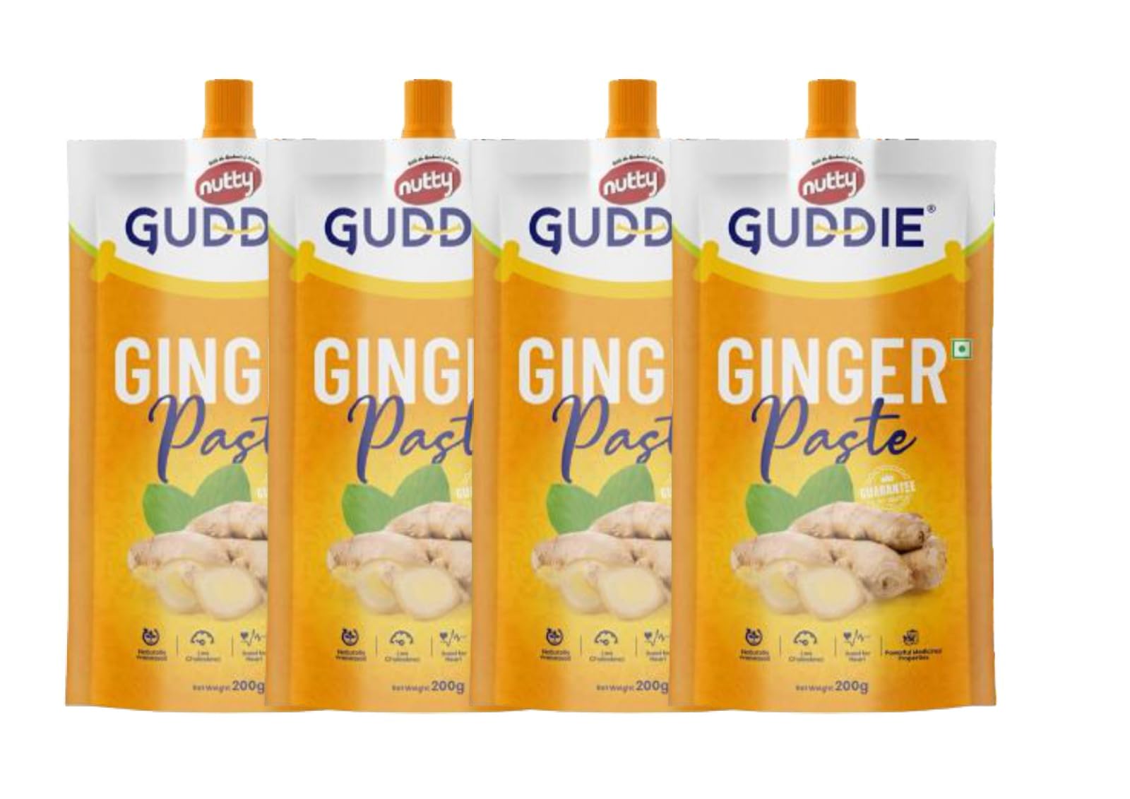 Nutty Guddie Ginger Paste- 200g, (Pack of 4 Pcs) Naturally Processed ...
