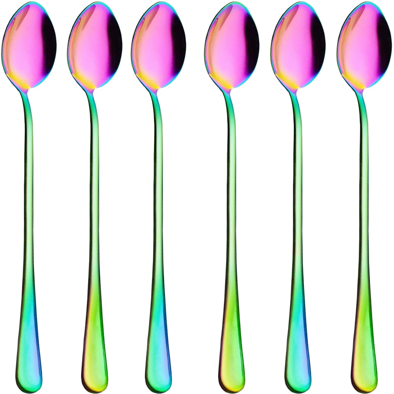 Latte Spoons,Set of 6 Long Handle Spoons,19cm Stainless Steel Coffee ...