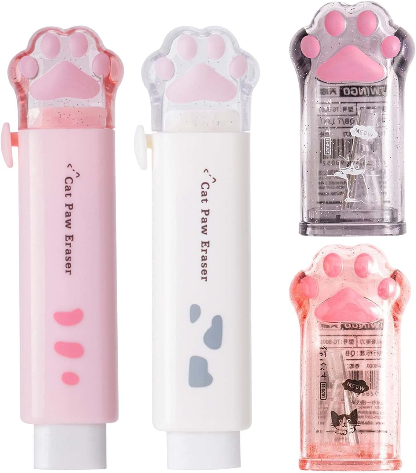 2 Pcs Cat Paw Cute Pencil Sharpener and 2 Pcs Retractable Eraser Push ...