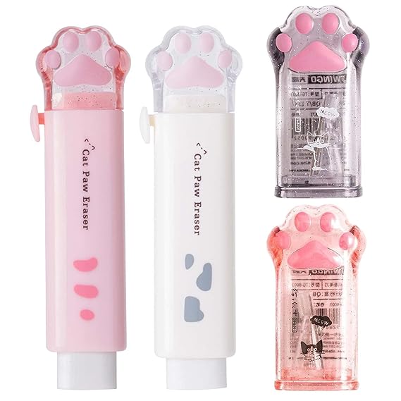 2 Pcs Cat Paw Cute Pencil Sharpener and 2 Pcs Retractable Eraser Push ...