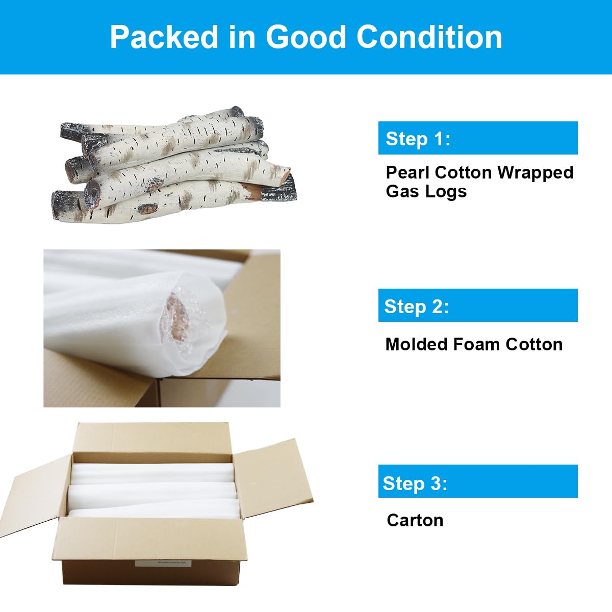 Small Gas Fireplace Logs, Ceramic White Birch Wood Gas Logs for Indoor ...