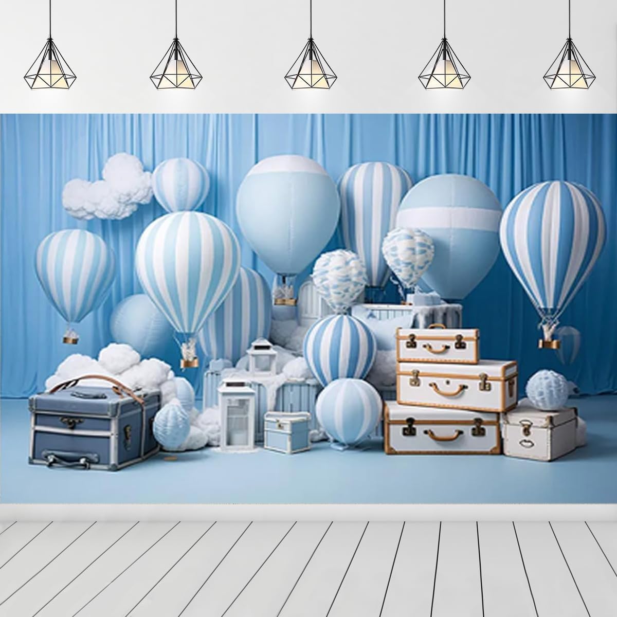 Amazon.com : Blue Boy Hot Balloon Baby Birthday Party Backdrop for ...
