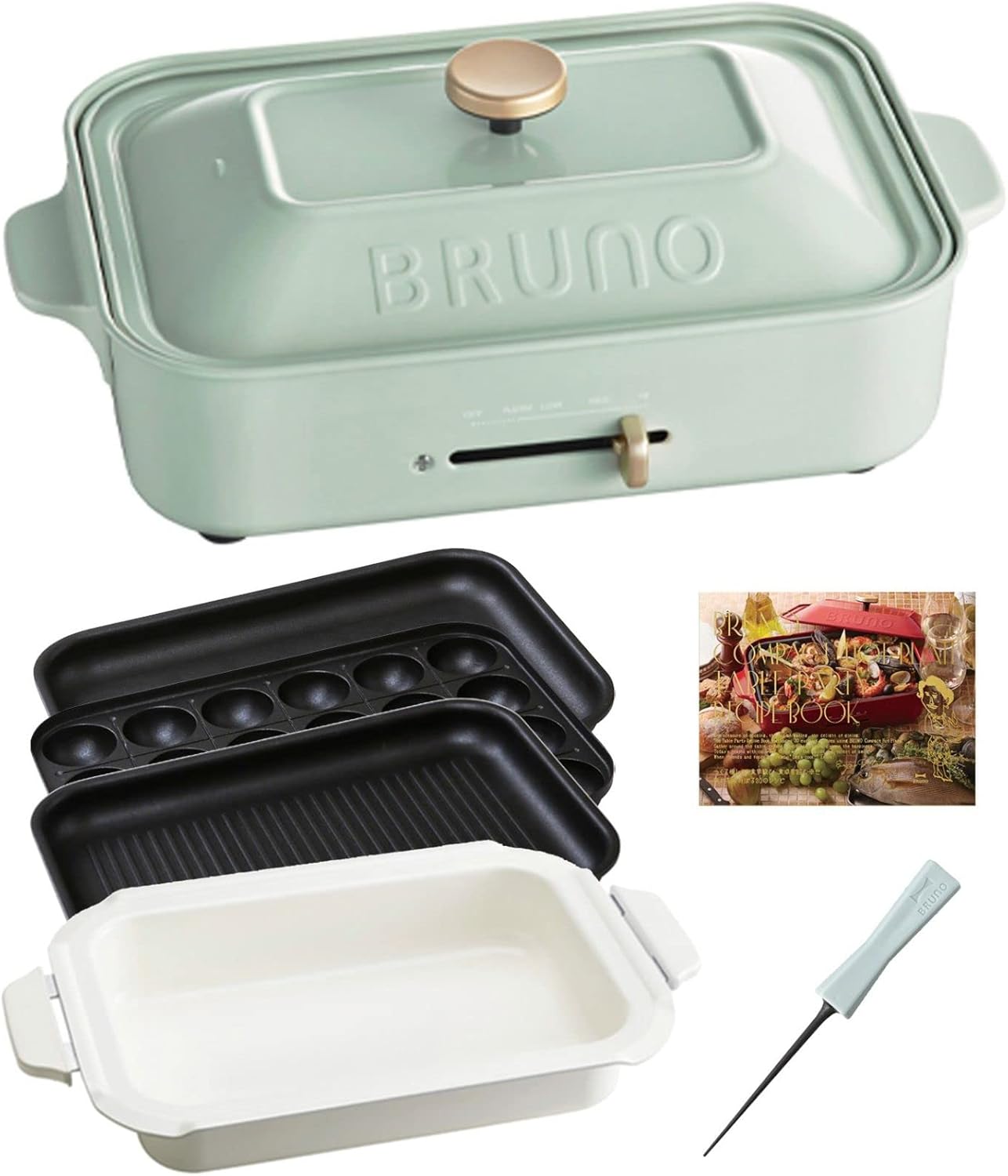 Amazon | 《ブルーノ 公式店限定 たこ焼きピック レシピ付き》 BRUNO ホットプレート プレート 4種セット スパークルグリーン ...