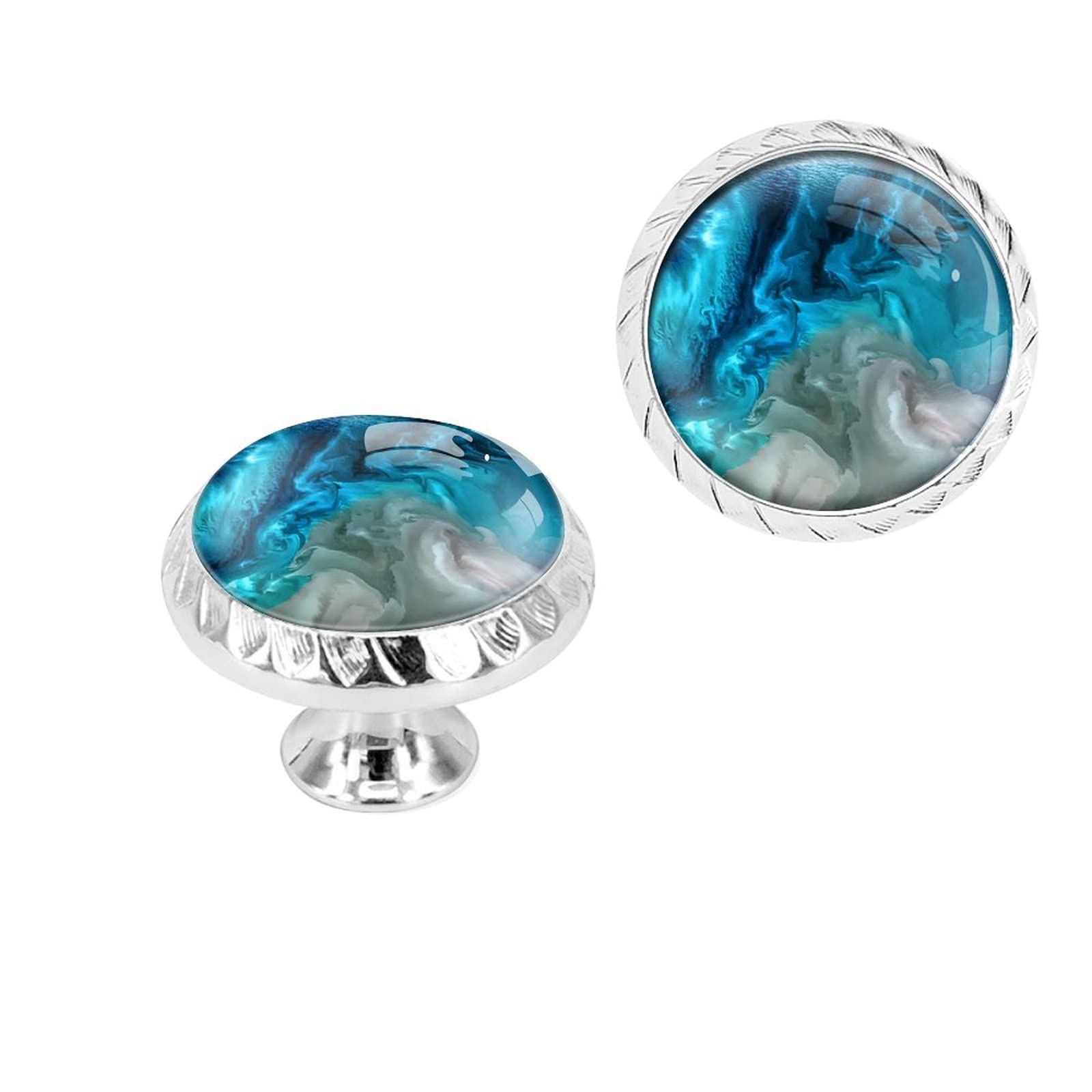 Elohiym Aqua Aquamarine Blue Water Crystal Glass Cabinet Knobs, 4 Pack Silver Drawer Knobs ...