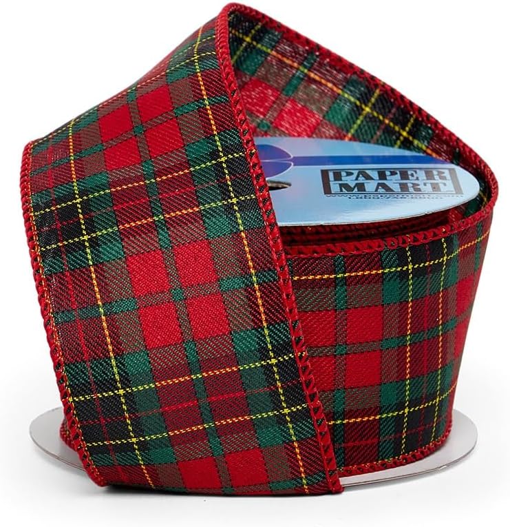 Amazon.com: 2 1/2" X 10 Yards Red/Green Tartan Plaid Fbrc Wired Ribbon ...