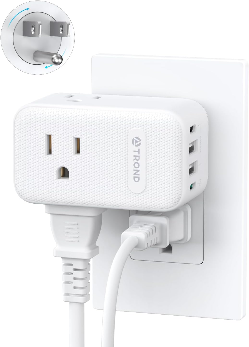 TROND Outlet Extender with 360 Rotating Plug, 3 AC Outlet Splitter with ...
