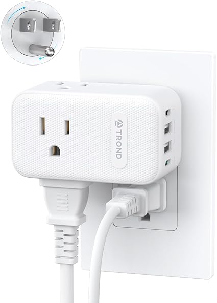 TROND Outlet Extender with 360 Rotating Plug, 3 AC Outlet Splitter with ...
