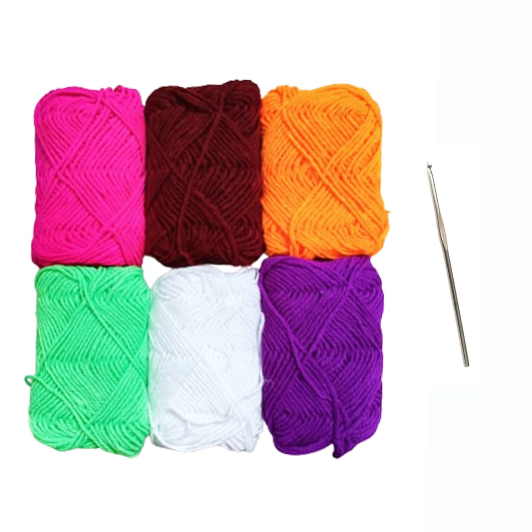 Clezaro 6Pcs Multicolour Wool Ball with 1Pcs Stainless Steel Crochet ...