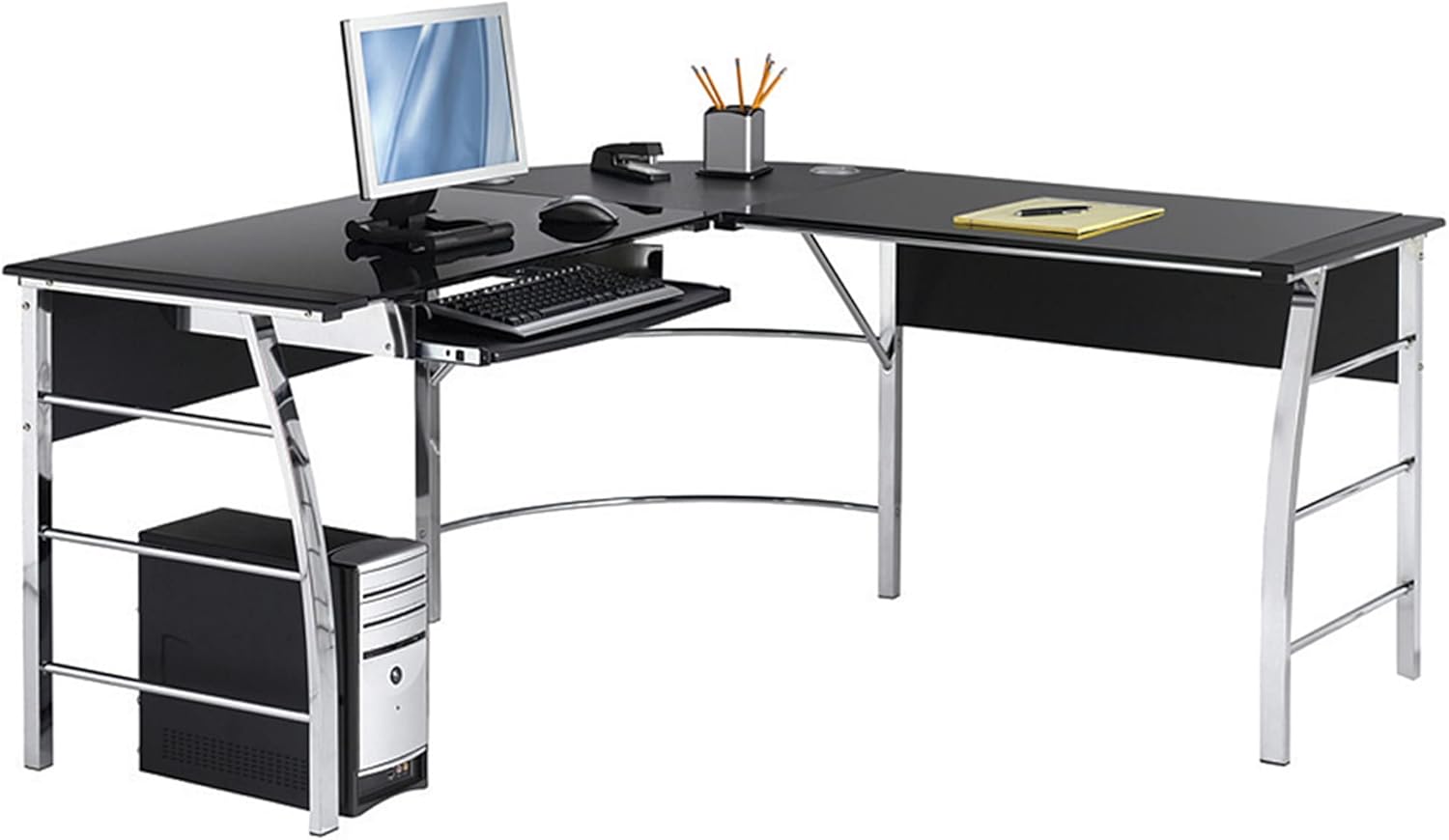 Amazon.com: Realspace® Mezza 62"W L-Shape Corner Desk, Black/Chrome ...