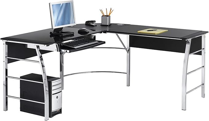 Amazon.com: Realspace® Mezza 62"W L-Shape Corner Desk, Black/Chrome ...