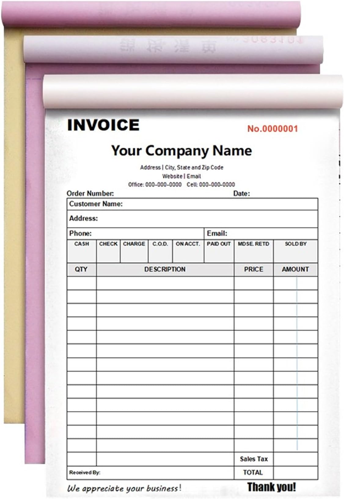Amazon.com : Custom Invoice Book in 3-Part /2-Part Receipt Book with ...