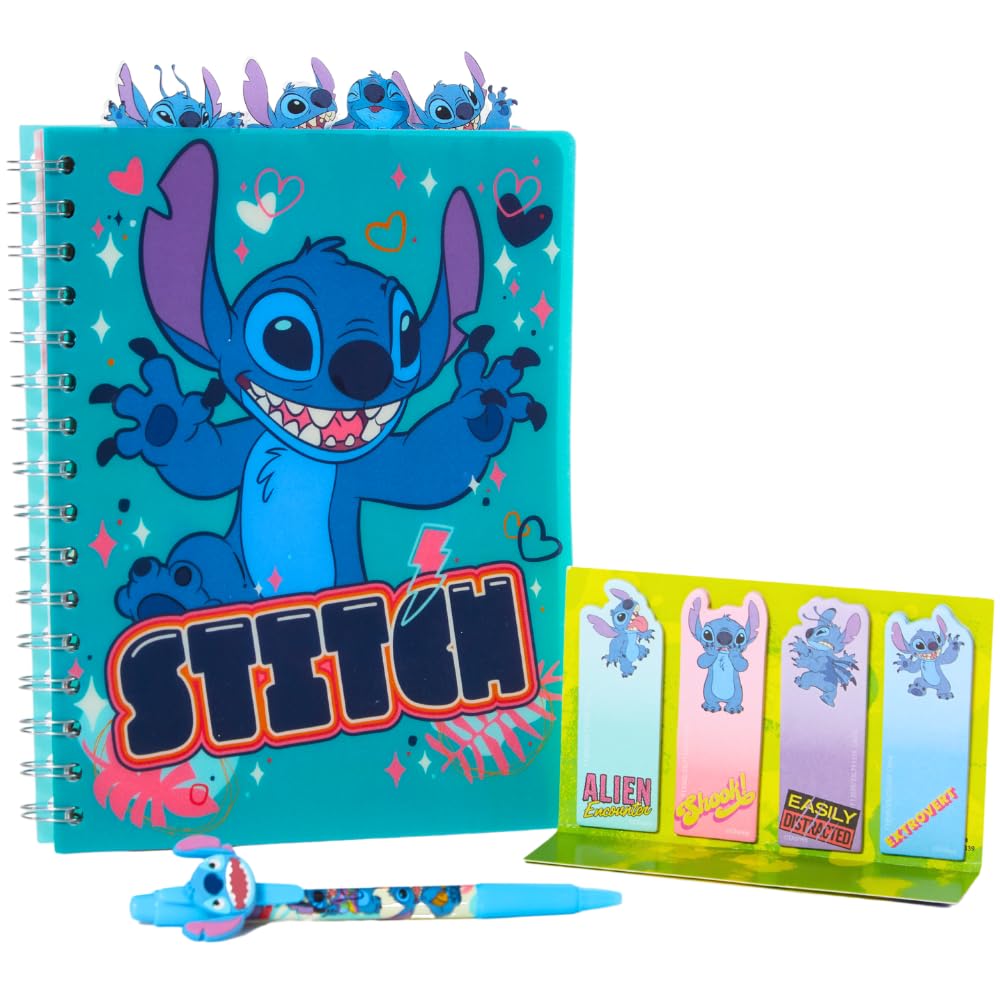 Disney Stitch Tab Journal Spiral Notebook, Ballpoint Pen, Sticky Tabs ...