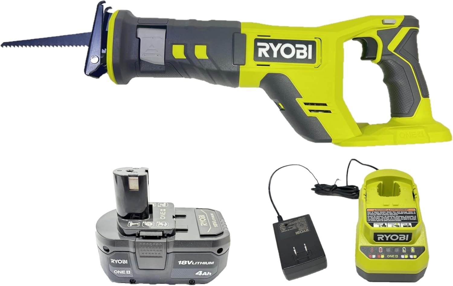 RYOBI ONE+ 18V Cordless Reciprocating Saw Kit with 4.0 Ah Battery and ...