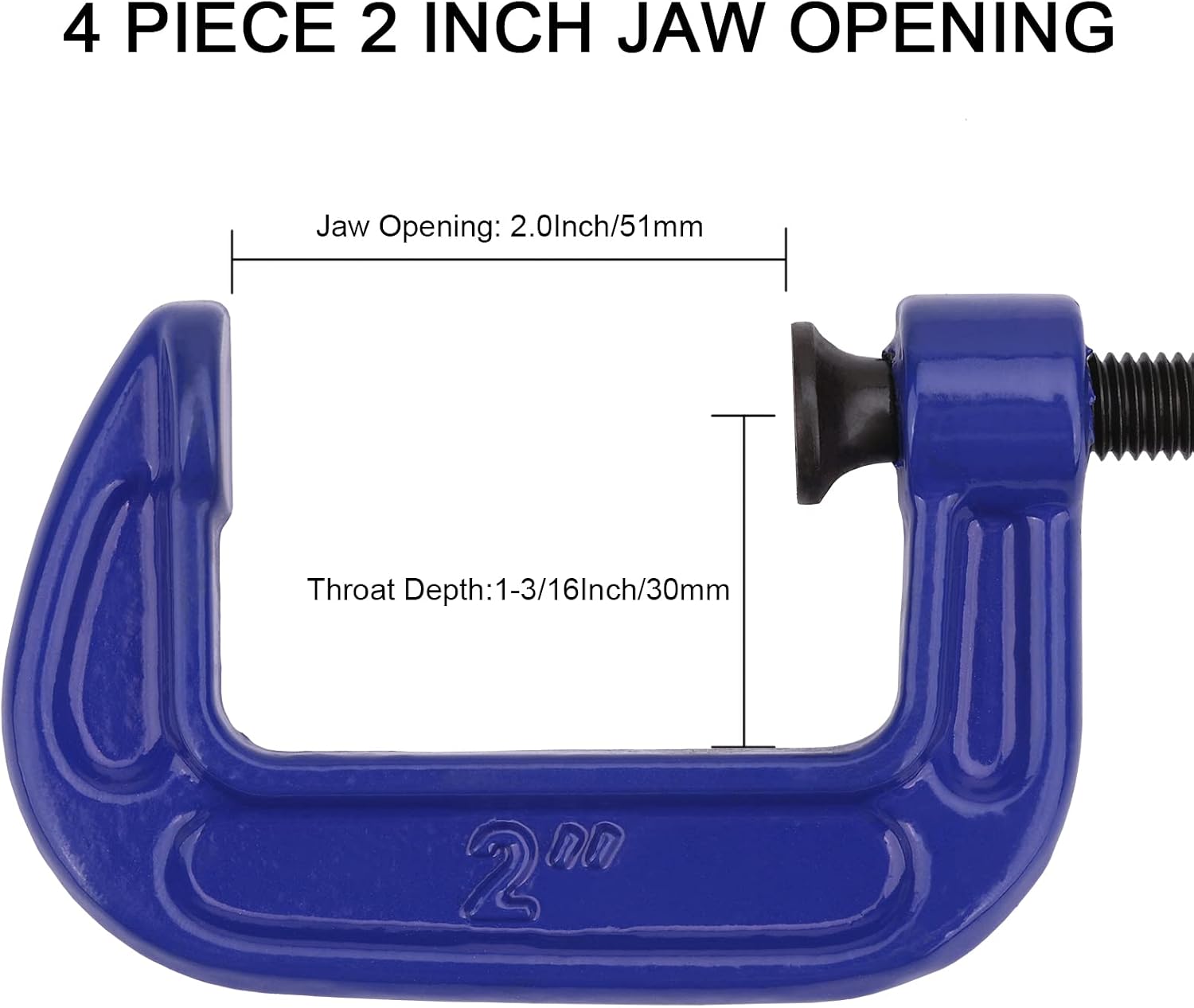 Buy CEE 4Piece 2 Inch C-Clamp Set, Industrial Strength 2 inch C Clamps ...