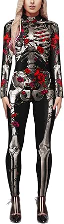 Amazon.com: Skeleton Bodysuit Women 3D Halloween Costumes Cosplay ...