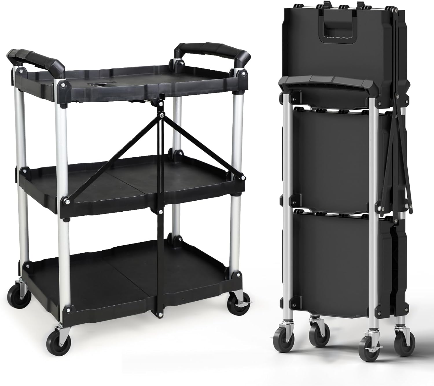 Amazon.com: Yenntrss Foldable Service Utility cart,3 Tier Collapsible ...