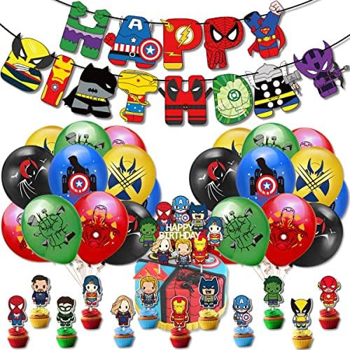 Amazon.com: 27pcs Super Theme Party Decorations Set Hero Birthday ...
