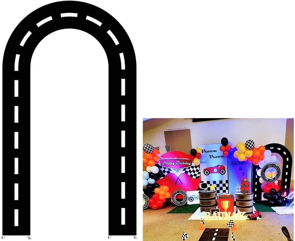 Amazon.com : KONPON Black Racing Car Road U-Shaped Arch Backdrop Cover ...