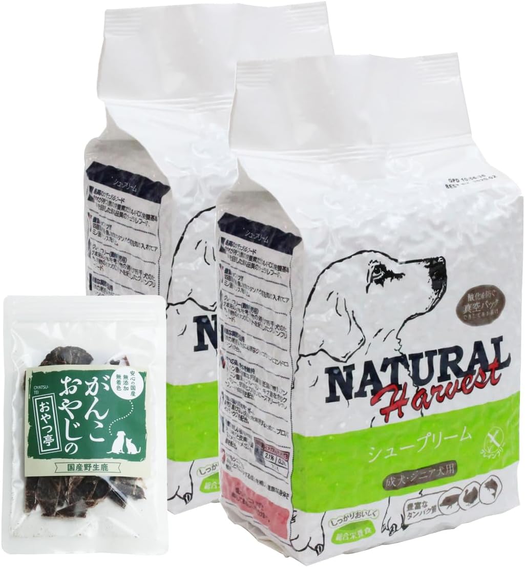 Amazon.co.jp: ナチュラルハーベスト プライムフォーミュラ シュープリーム 1.59kg×2袋 ＋がんこおやじのおやつ亭 国産鹿肉ジャーキー(お試しサイズ) ドッグフード : ペット用品