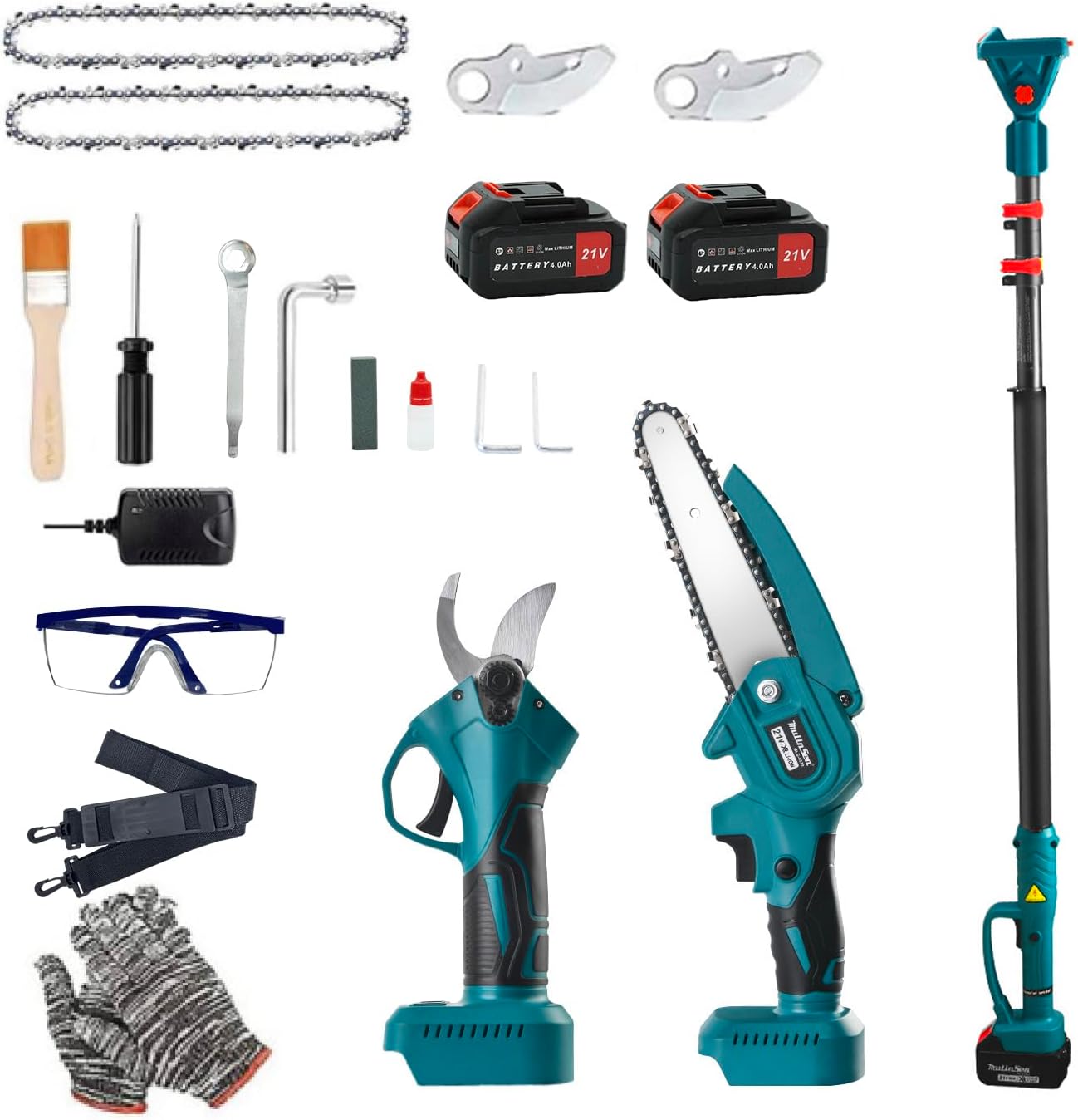 Amazon | 高枝切り電動チェーンソー 剪定ハサミ ブラシレスモーター技術 1.34m-2.13m着脱式伸縮延長ポール付 21V 3000mAh大容量独立型バッテリー付 1台で4つの機能を ...