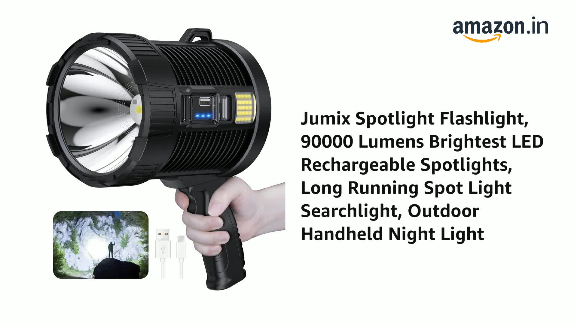 Brightest Handheld Spotlight FORTO Rechargeable Spotlight With 2000
