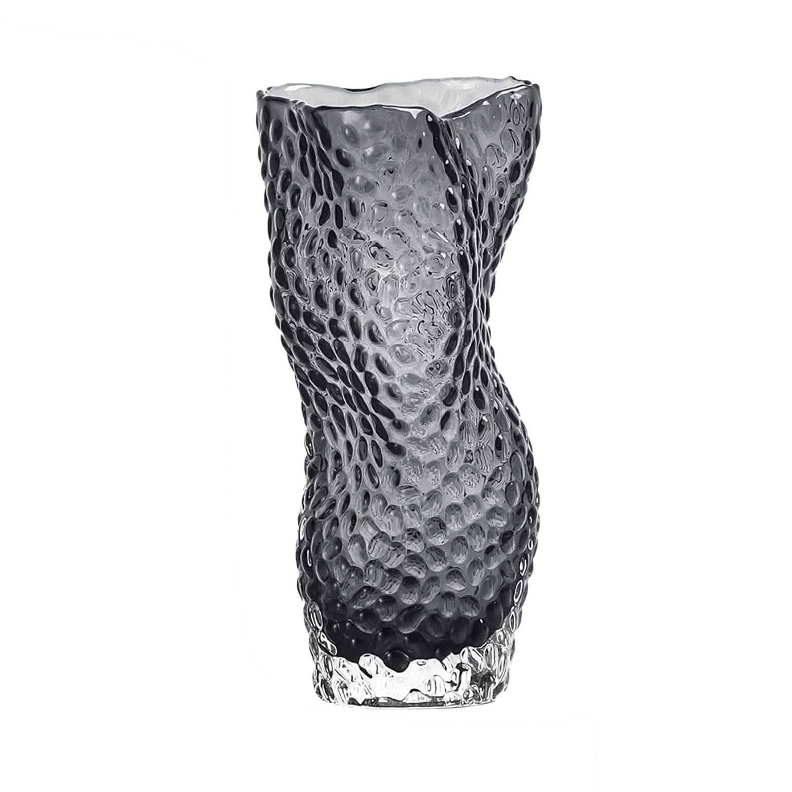 Grey Glass Vase Wide Mouth Flower Vase with Ocean Wave Design for Home ...