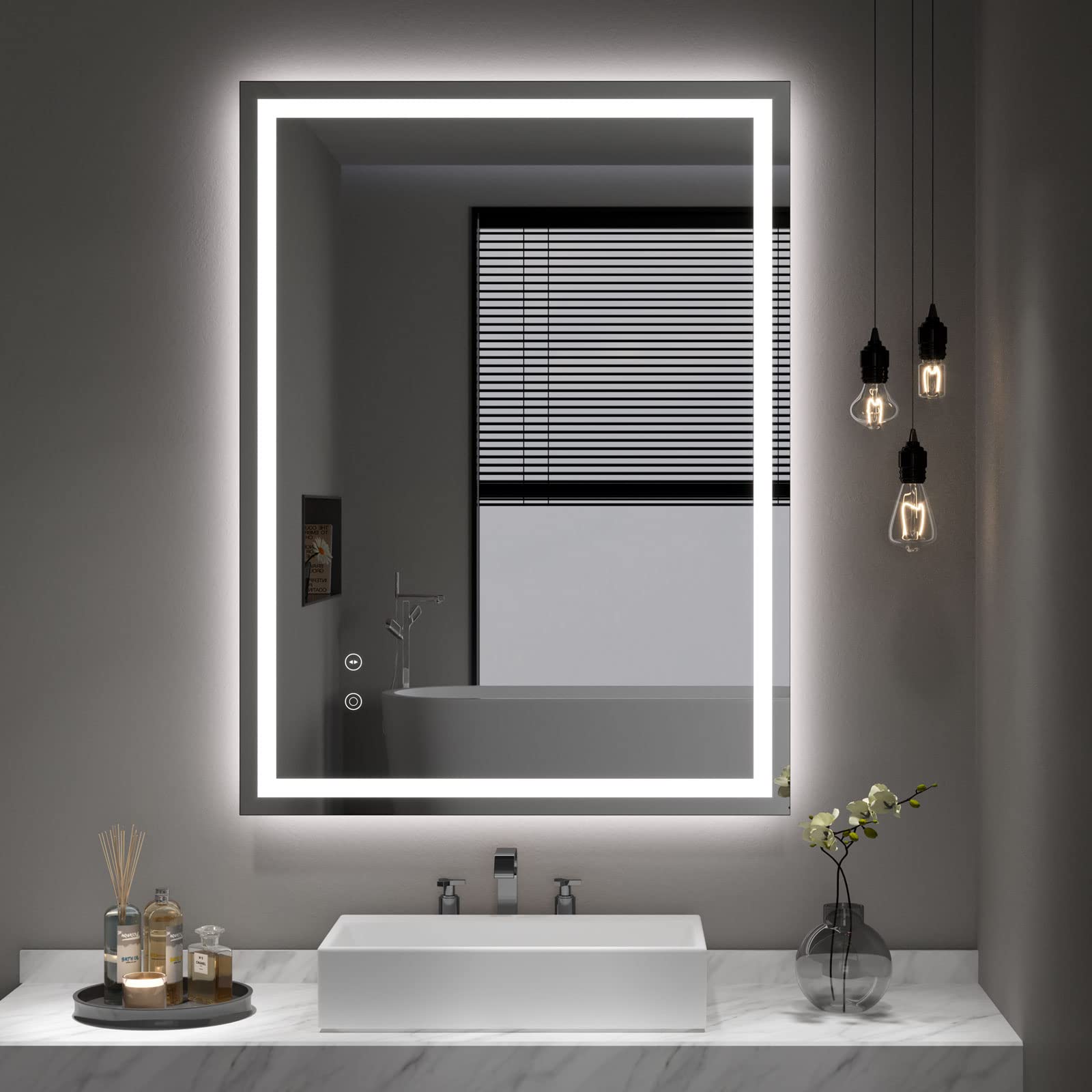 Dripex 32 x 24 Inch LED Bathroom Mirror, Anti-Fog Wall Mounted Makeup ...