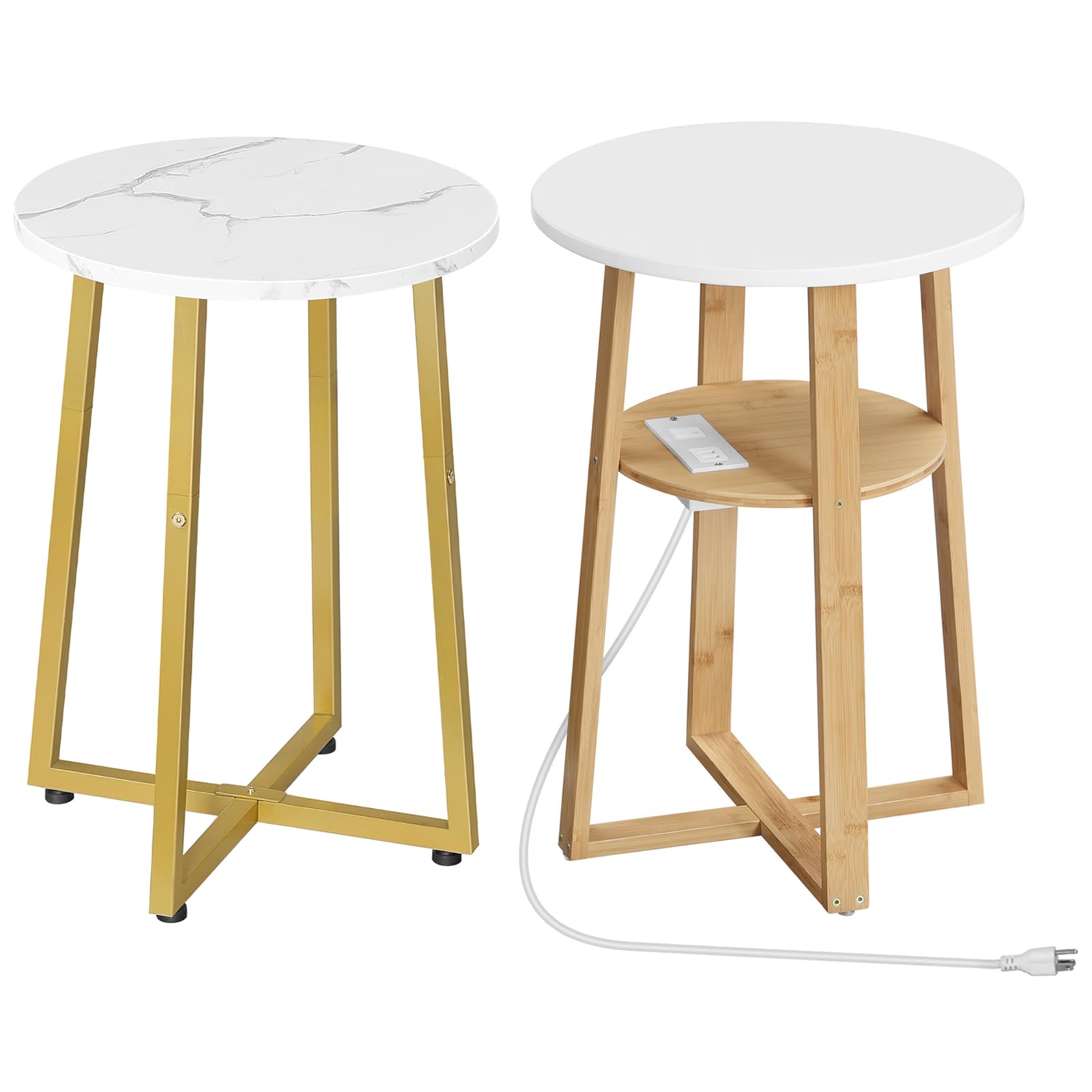Amazon.com: HOOBRO Round Side Table with Charging Station and Round ...