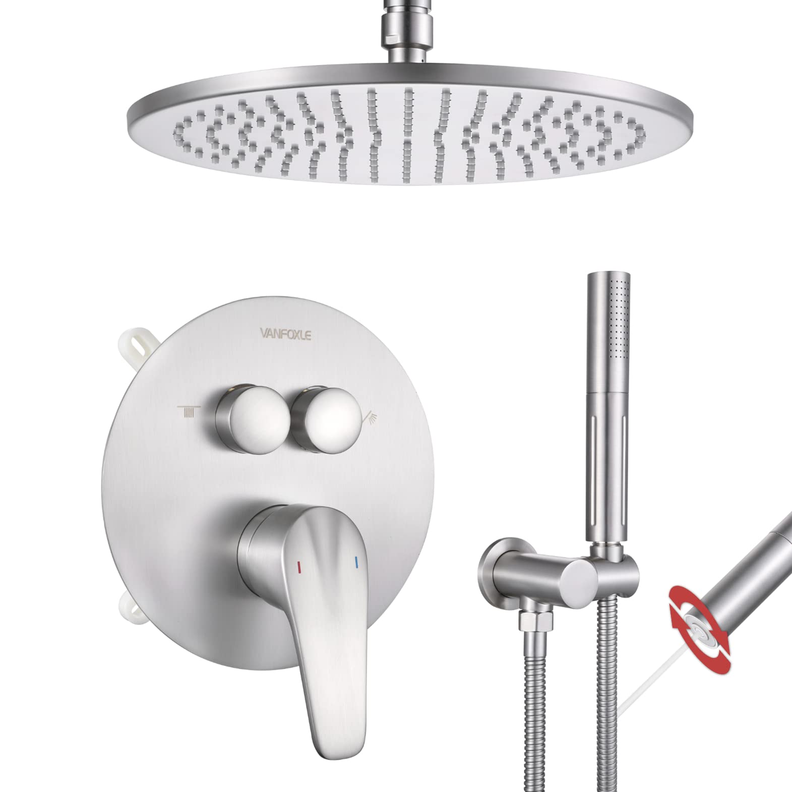 Snapklik.com : VANFOXLE Shower Faucets Sets Complete Brushed Nickel Shower System, Push Button ...