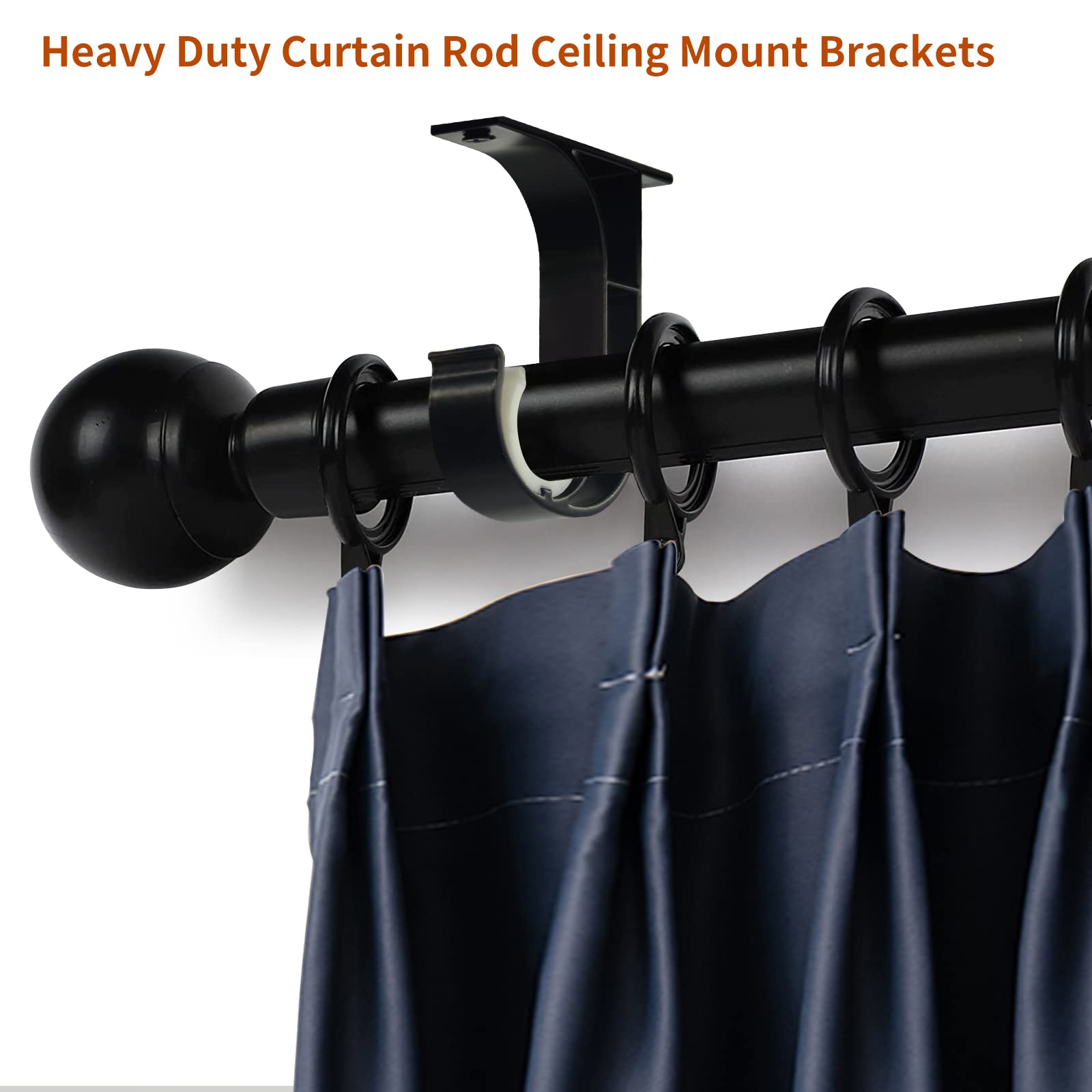 Snapklik.com : 8 Pack Ceiling Curtain Rod Brackets, Aluminum Black ...
