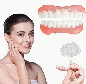 2 Pairs False Teeth Set for Adults, Instant Veneers Dentures Fake Teeth ...