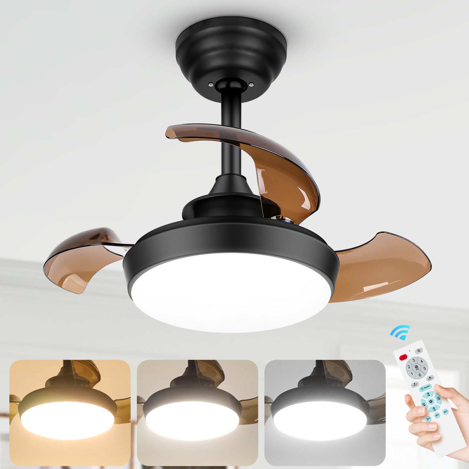 Ceiling Fans with Lights and Remote, 22 Inch Retractable Ceiling Fan ...