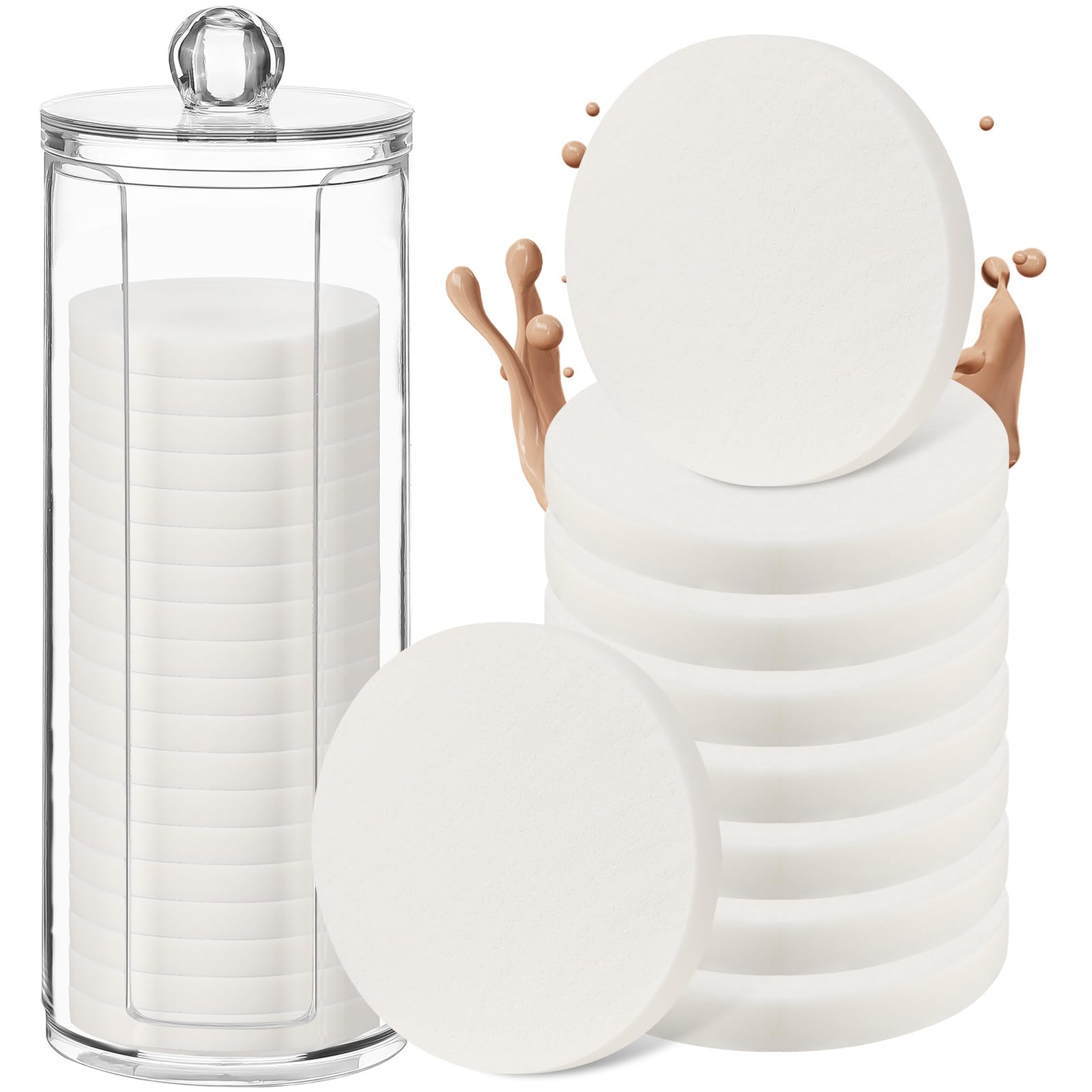 Amazon.com : 20 Pcs Makeup Sponge with Acrylic Container Round Powder ...