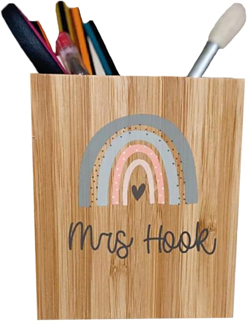 Amazon.com: CARRIESU Personalized Teacher Pen Holder,Cute Rainbow Pen ...