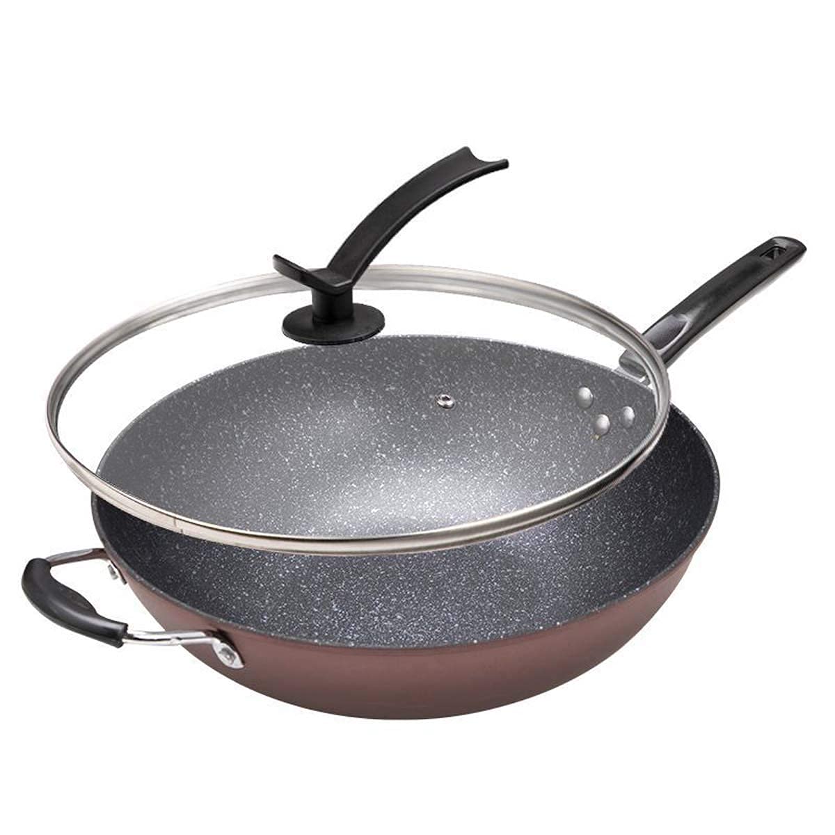 Buy Cast Iron Wok with Lid, Flat Bottom pan Pre-Seasoned, Chinese Wok ...