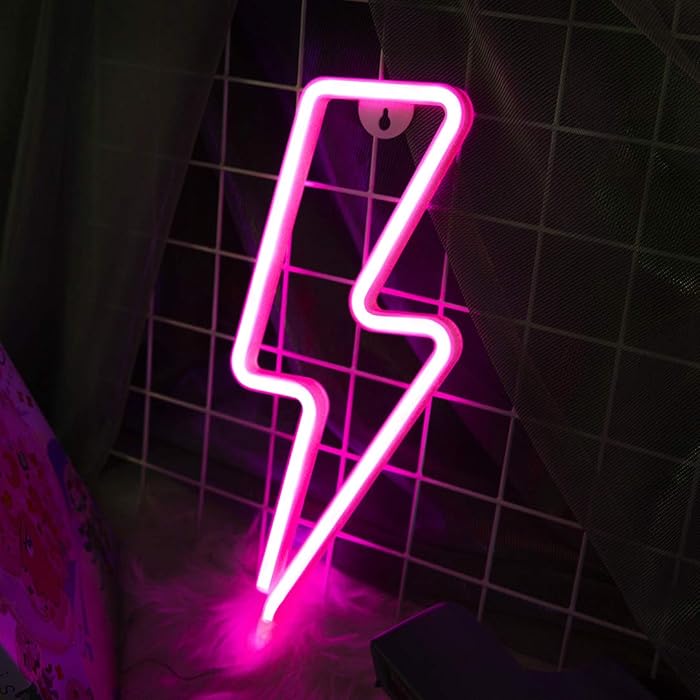 Buy OHLGT LED Pink Neon Light, Lightning Bolt Neon Sign Wall Light ...