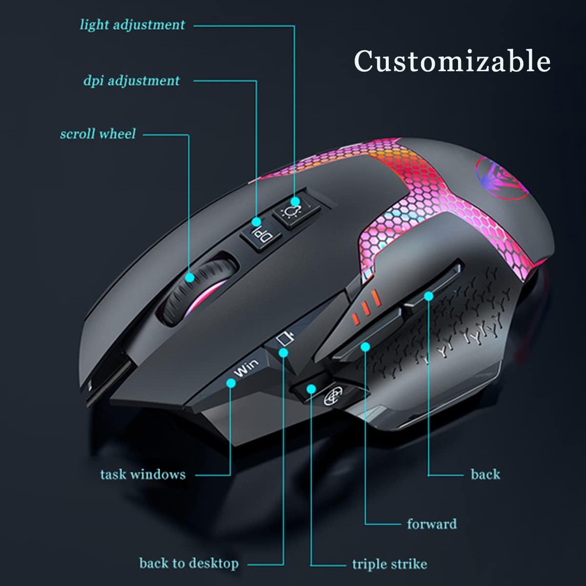 Buy Programmable Gaming Mouse RGB Ergonomic 12000 DPI High Precision 10 ...