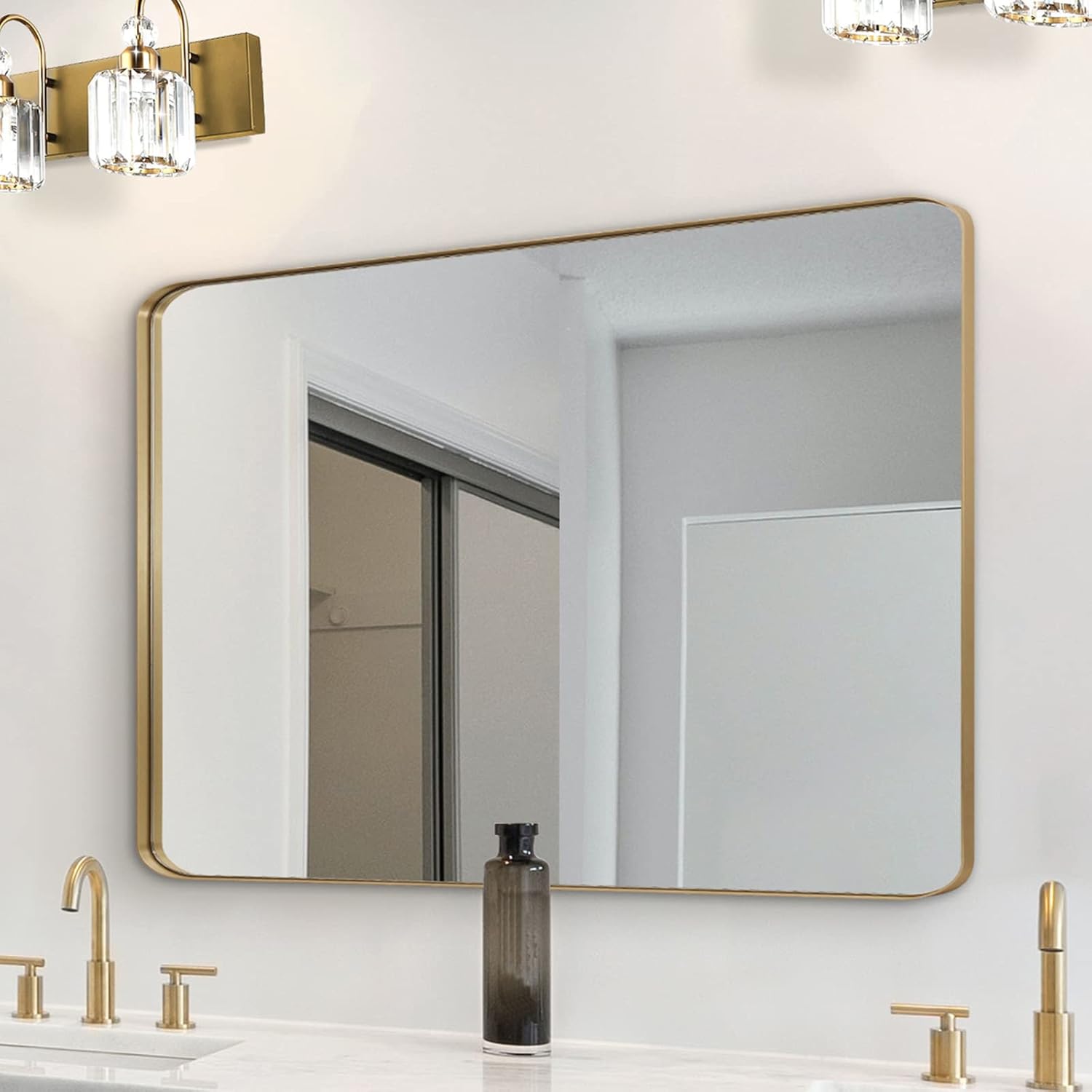Amazon.com: ANDY STAR Gold Mirror for Bathroom, Rectangular Vanity Wall ...