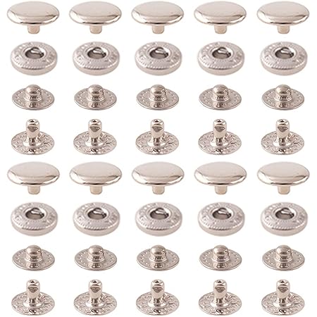 Amazon.com: 120 Sets 10mm Metal Snap Fasteners Press Stud Rounded ...