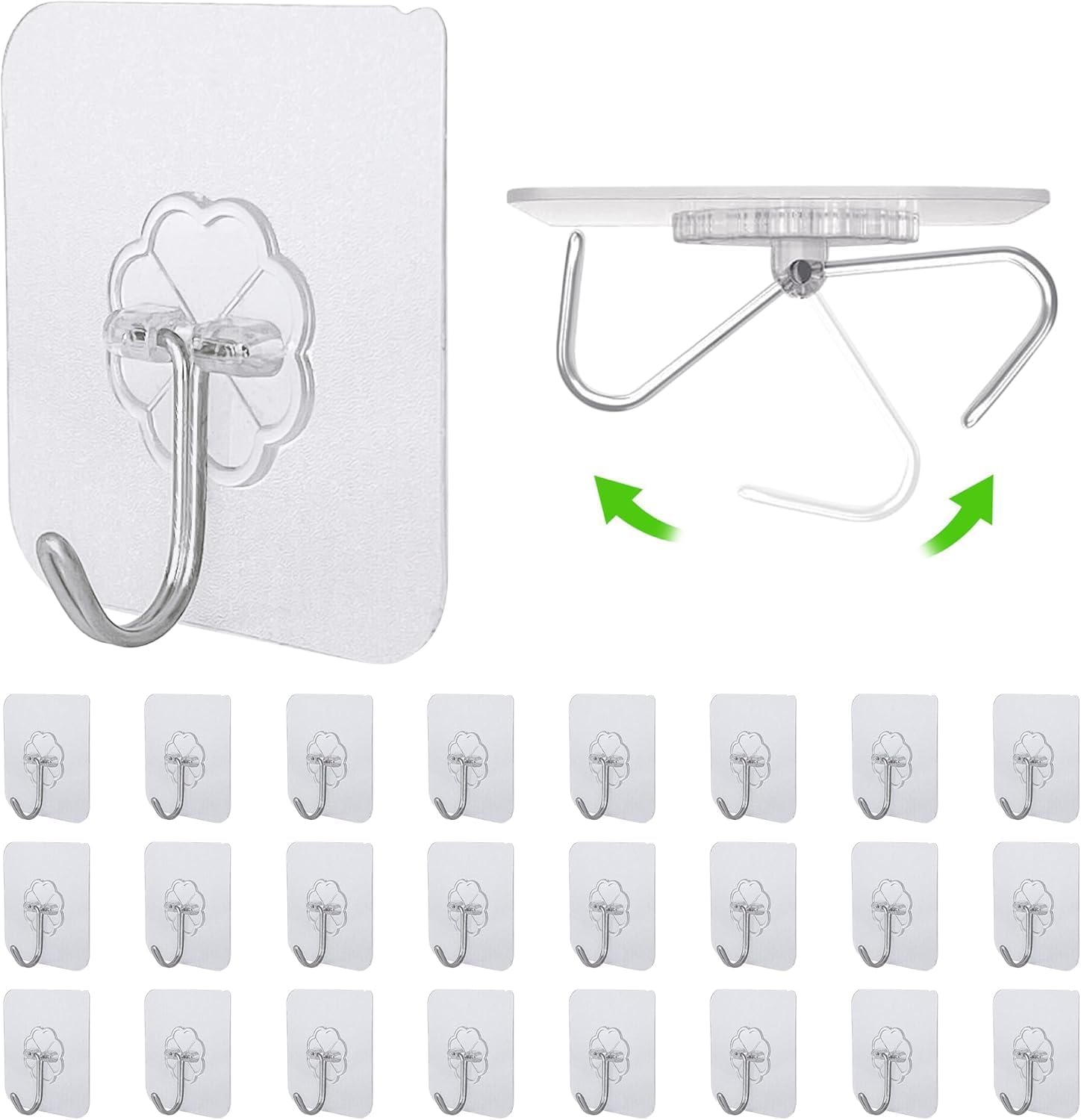 AMAZOPEN Self Adhesive Hooks - 24 Packs of Transparent Wall Door Hooks ...