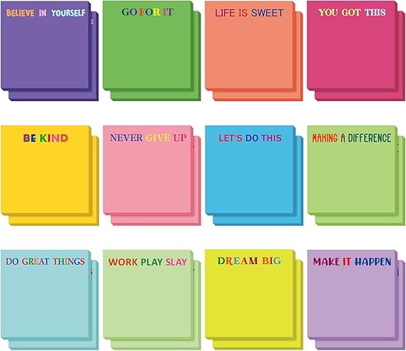 Amazon.com : Yinder 24 Pcs Inspirational Sticky Notes with Lines Cute ...