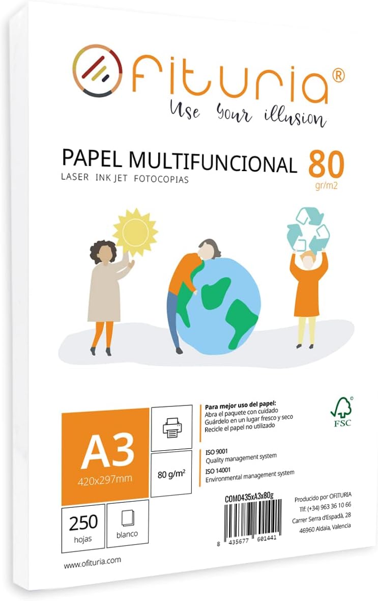 Confezione di fogli A3 da 80 g con 250 fogli bianchi, carta multifunzione per uso scolastico e ...