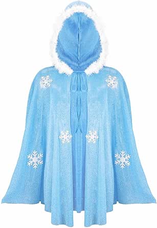 Amazon.com: JAKAWIN Princess Hooded Cape Snowflake Fairy Cloak Fluffy ...