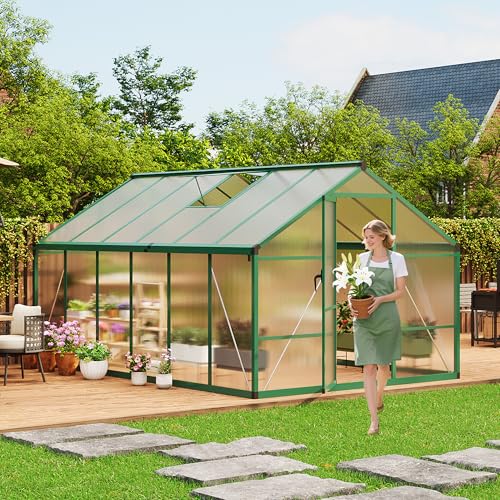 8x12 ft Greenhouse for Outdoors, Polycarbonate Greenhouse with Roof ...