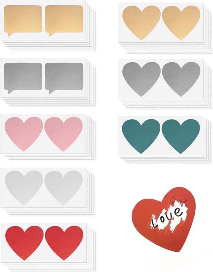 96 DIY Scratch Cards - Heart-Shaped Labels, Pink, Silver, Gold ...